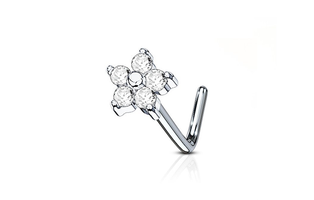 Forbidden Body Jewelry 20g Surgical Steel L Shaped Nose Ring with 5-CZ Flower Top