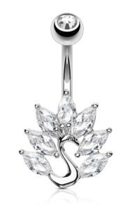 forbidden body jewelry surgical steel cz simulated diamond feathers peacock belly button ring