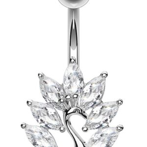 Forbidden Body Jewelry Surgical Steel CZ Simulated Diamond Feathers Peacock Belly Button Ring