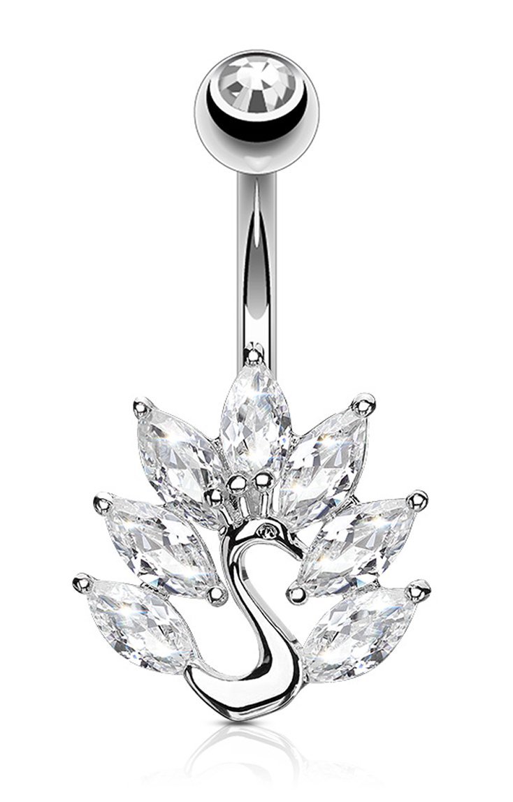 Forbidden Body Jewelry Surgical Steel CZ Simulated Diamond Feathers Peacock Belly Button Ring