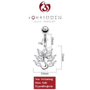 Forbidden Body Jewelry Surgical Steel CZ Simulated Diamond Feathers Peacock Belly Button Ring