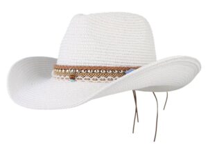 gemvie cowboy cowgirl floppy sun hat fedora straw wide brim bucket beach cap white 58cm