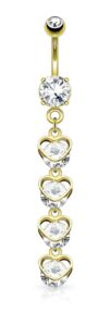 forbidden body jewelry 14k gold plated surgical steel cz cascade of hearts dangle belly button ring