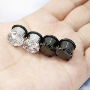 JOERICA 2 Pairs Stainless Steel Ear Gauges CZ Plugs Tunnel Ear Expander Stretcher Piercing 1/2''(12MM)