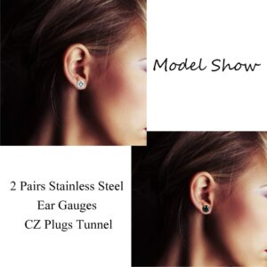 JOERICA 2 Pairs Stainless Steel Ear Gauges CZ Plugs Tunnel Ear Expander Stretcher Piercing 1/2''(12MM)