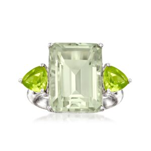 ross-simons 11.00 carat emerald-cut prasiolite and 1.40 ct. t.w. peridot ring in sterling silver. size 5