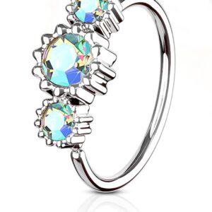 Forbidden Body Jewelry 20g 8mm Surgical Steel Triple CZ Crystal Gemmed Nose Ring & Cartilage Hoop (Aurora Borealis)