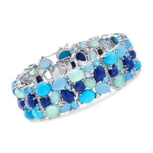 ross-simons 61.30 ct. t.w. white and tonal blue multi-gemstone cluster bracelet in sterling silver. 7.25 inches