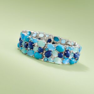 Ross-Simons 61.30 ct. t.w. White and Tonal Blue Multi-Gemstone Cluster Bracelet in Sterling Silver. 7.25 inches