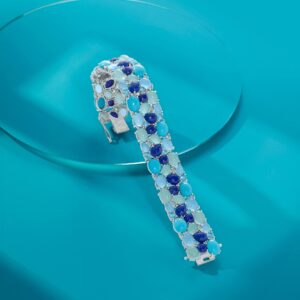 Ross-Simons 61.30 ct. t.w. White and Tonal Blue Multi-Gemstone Cluster Bracelet in Sterling Silver. 7.25 inches