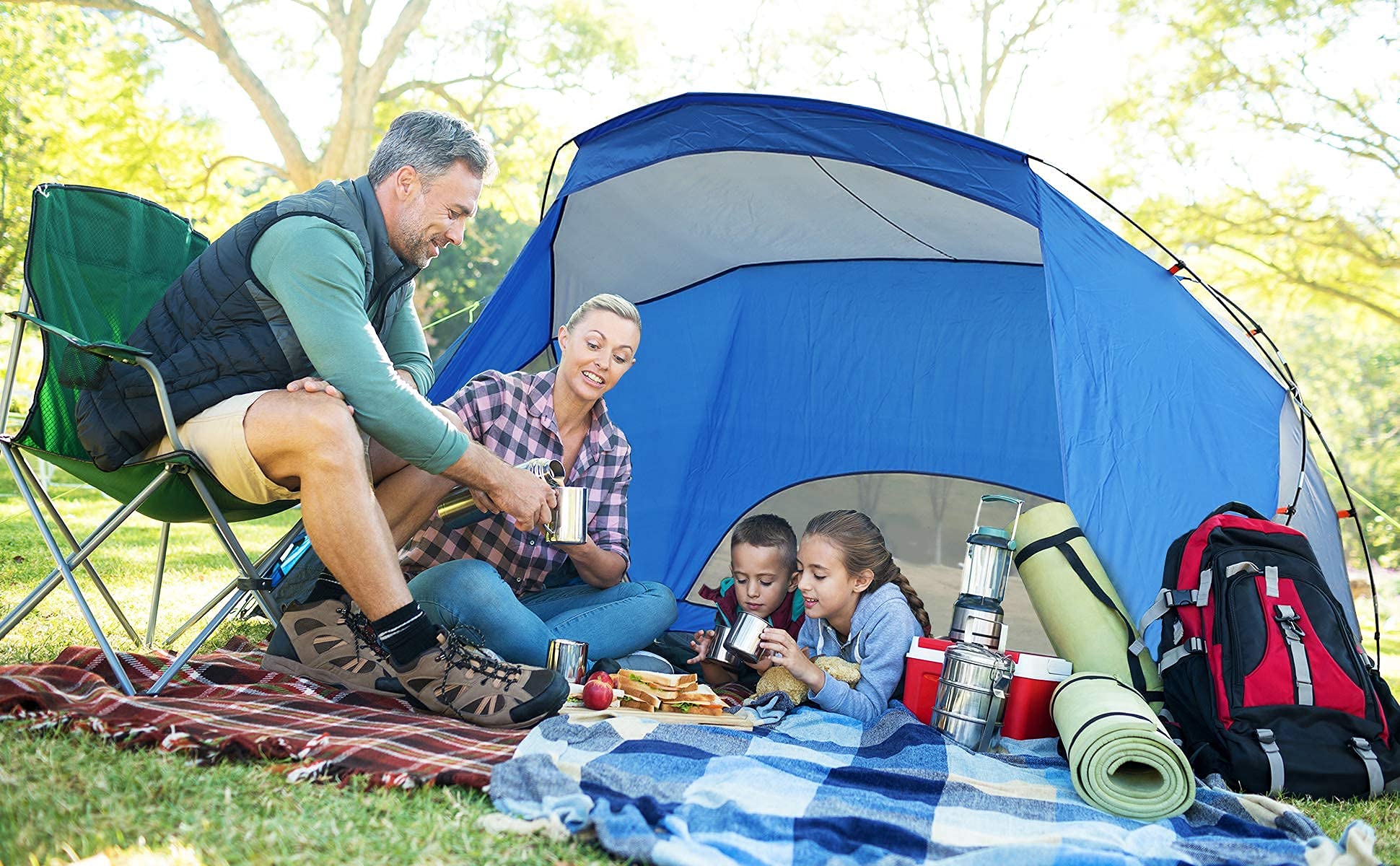 ALPHA CAMP 3 Person Sports/Beach Shelter Easy Up Sun Shade - 9’ x 6’ Blue