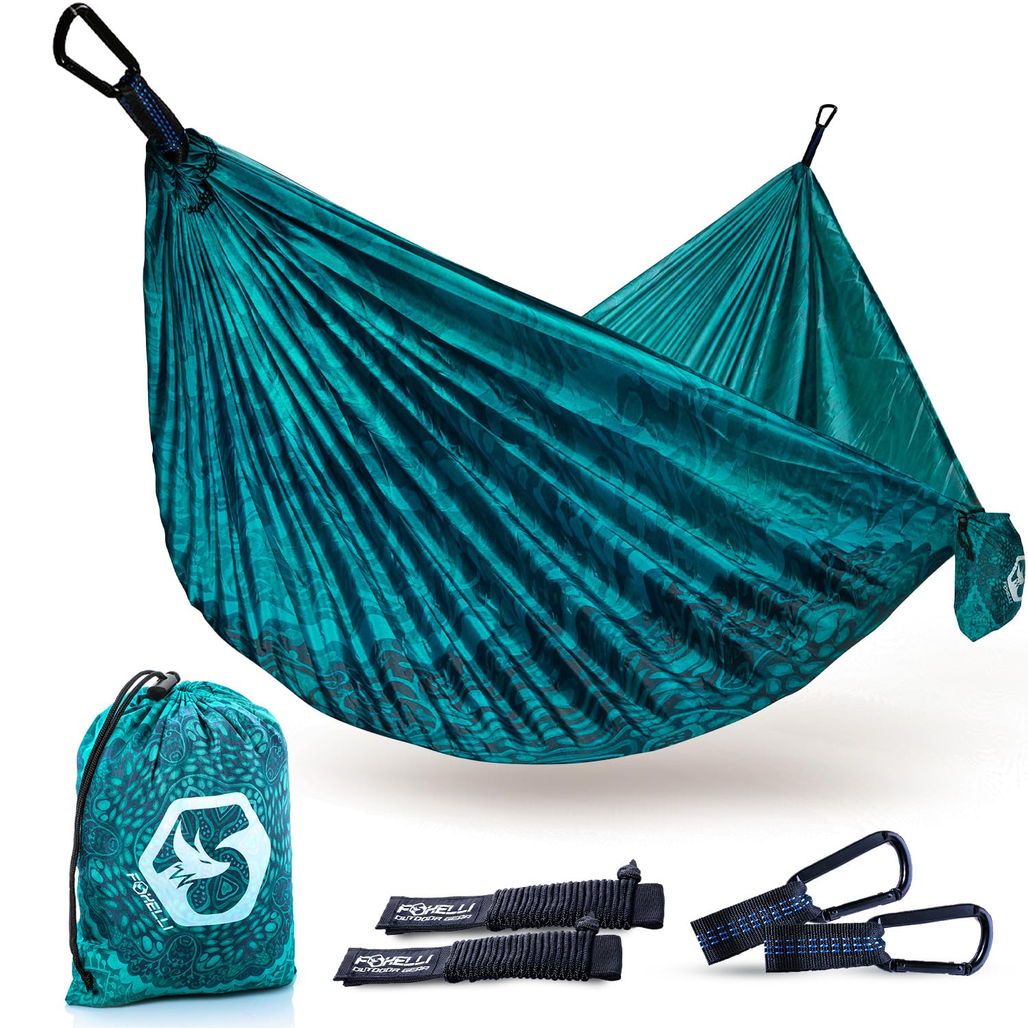 Foxelli Camping Hammock – Lightweight Parachute Nylon Portable Hammock with Tree Ropes and Carabiners, Perfect for Outdoors, Backpacking, Hiking, Camping, Travel, Beach, Backyard & Garden