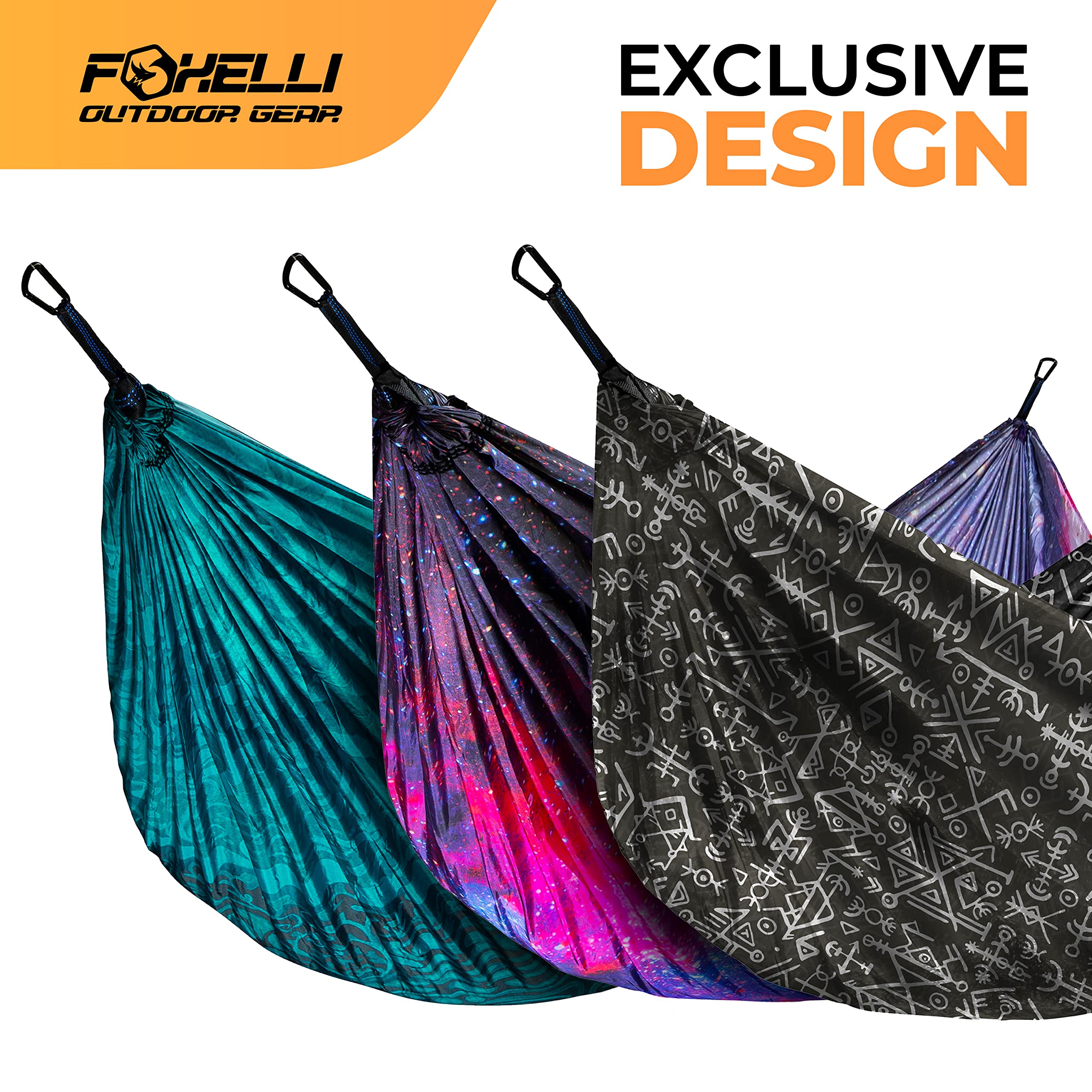 Foxelli Camping Hammock – Lightweight Parachute Nylon Portable Hammock with Tree Ropes and Carabiners, Perfect for Outdoors, Backpacking, Hiking, Camping, Travel, Beach, Backyard & Garden