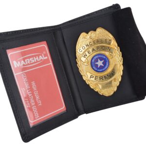 Marshal Genuine Leather RFID Slim Thin Bifold ID Money Wallet Oval Shape Badge Holder