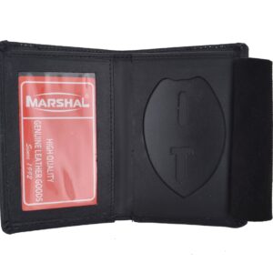 Marshal Genuine Leather RFID Slim Thin Bifold ID Money Wallet Oval Shape Badge Holder