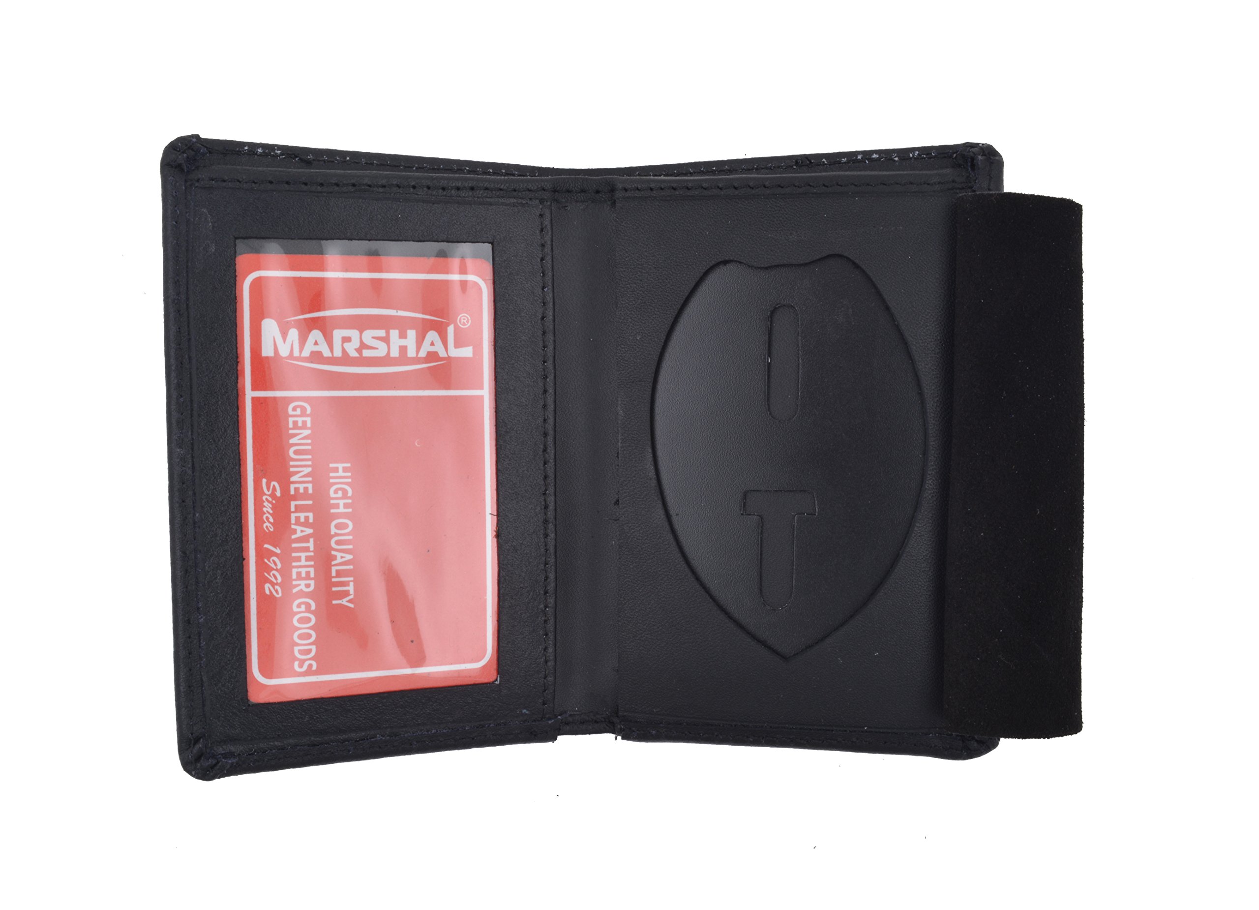 Marshal Genuine Leather RFID Slim Thin Bifold ID Money Wallet Oval Shape Badge Holder