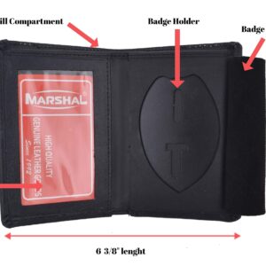 Marshal Genuine Leather RFID Slim Thin Bifold ID Money Wallet Oval Shape Badge Holder