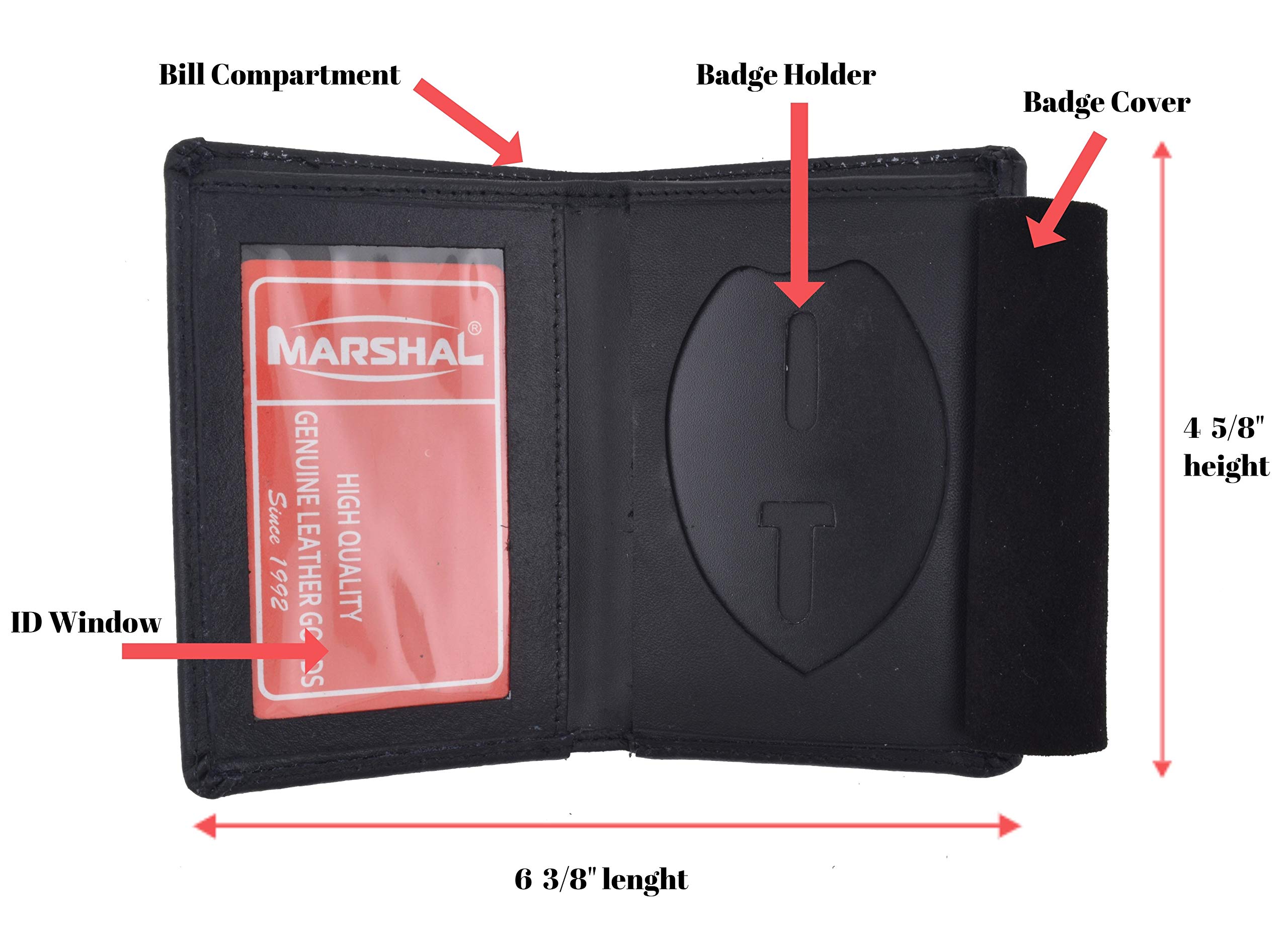 Marshal Genuine Leather RFID Slim Thin Bifold ID Money Wallet Oval Shape Badge Holder