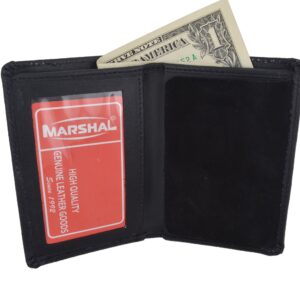 Marshal Genuine Leather RFID Slim Thin Bifold ID Money Wallet Oval Shape Badge Holder