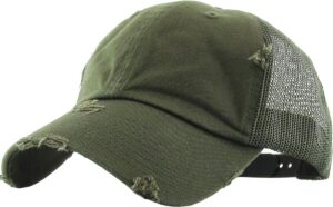 funky junque distressed trucker dad hat - olive