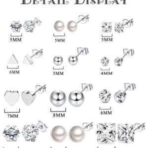 LOYALLOOK 12 Pairs Stainless Steel Earrings Stud Earrings Set for Womens Clear CZ Stud