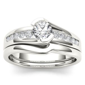 dzon sterling silver 1/2ct tdw dimaond bypass bridal set for women(i-j, i2)