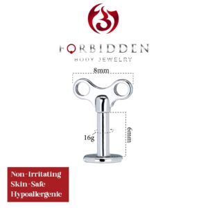 Forbidden Body Jewelry 16g 6mm Surgical Steel Tragus, Helix, Cartilage Earring and Labret Piercing Stud with Winding Key Top