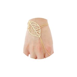 jovono boho slave bracelet gold leaf finger ring bracelets simple beach hand chain jewelry for women(gold)