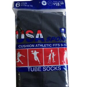 USA Sport Men's Cotton Athletic Tube Socks Size 9-15 Made in USA (Black, 12)