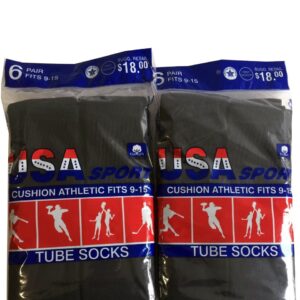 USA Sport Men's Cotton Athletic Tube Socks Size 9-15 Made in USA (Black, 12)