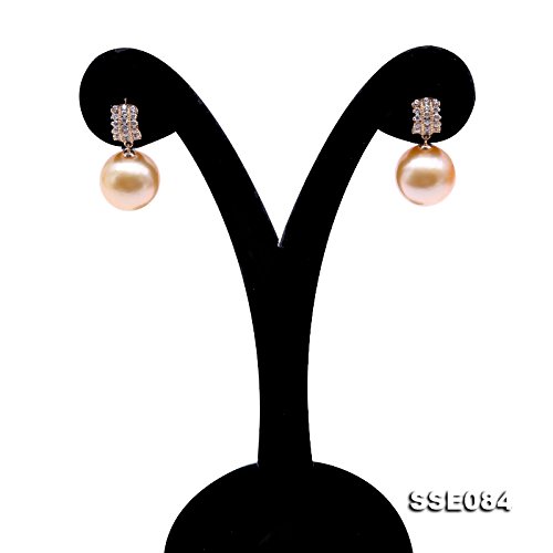 JYX Pearl 14K Yellow Gold Earrings AAA Quality Genuine 11.5mm Round Golden South Sea Cultured Pearl Dangle Earrings for Women