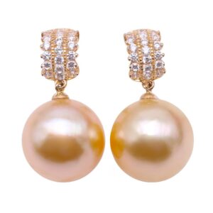 jyx pearl 14k yellow gold earrings aaa quality genuine 11.5mm round golden south sea cultured pearl dangle earrings for women