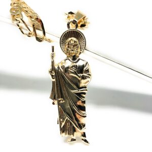 Gold Plated Saint Jude Pendant Necklace Figaro 26" San Judas Tadeo Medalla Cadena Oro Laminado