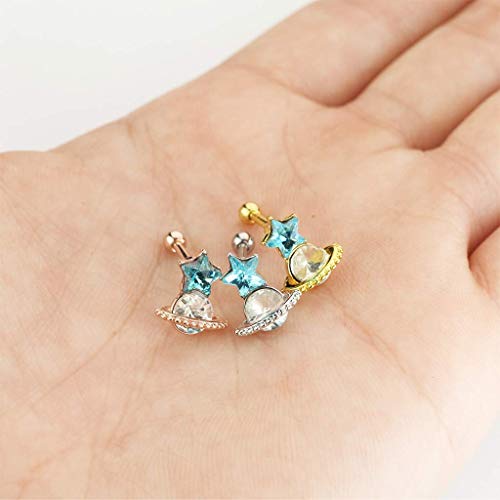 Covet Jewelry Aqua Star and Clear Stone Set Saturn 316L Surgical Steel Cartilage, Tragus Barbell Studs (Steel)