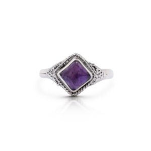 koral jewelry amethyst vintage gipsy small ring 925 sterling silver square stone boho chic us size 5 6 7 8 9 (7.5)