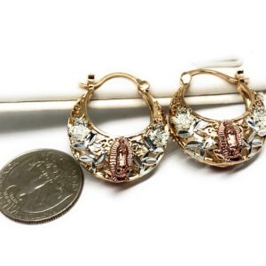 Fran & Co. Jewelry Gold Plated Tri Color Virgin Mary Flower Basket Earrings Virgen De Guadalupe Aretes Arracadas