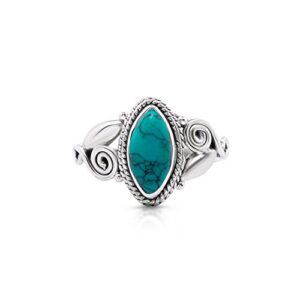 koral jewelry synthetic turquoise vintage gipsy spiral side small ring 925 sterling silver boho chic us size 5 6 7 8 9 (6)