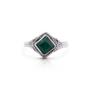 koral jewelry created emerald vintage gipsy small ring 925 sterling silver square stone boho chic us size 5 6 7 8 9 (6)