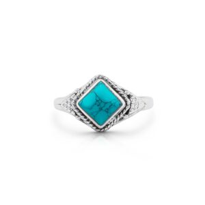 koral jewelry synthetic turquoise vintage gipsy small ring 925 sterling silver square stone boho chic us size 5 6 7 8 9 (9)