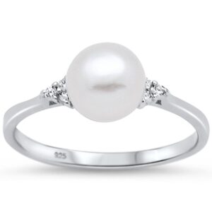 oxford diamond co sterling silver fresh water pearl & cubic zirconia ring sizes 4-10 colors available! (sterling silver, 10)