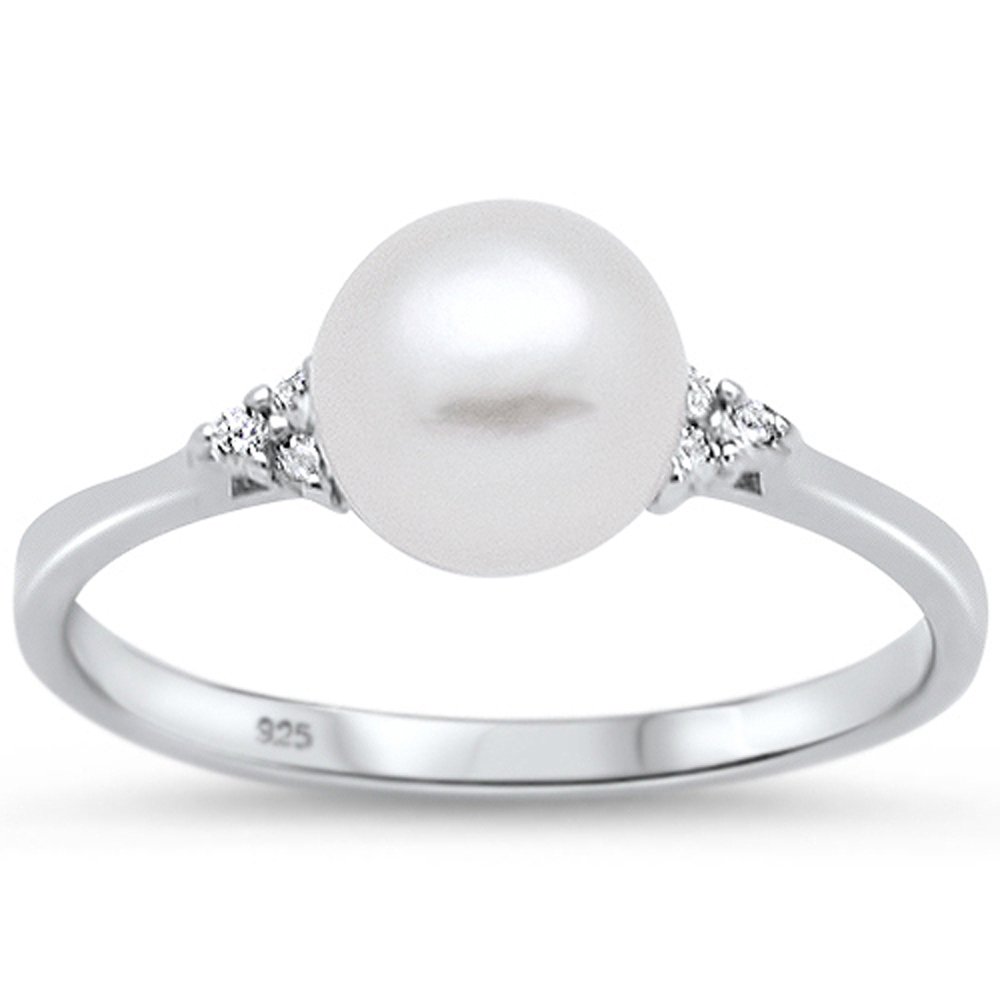 Oxford Diamond Co Sterling Silver Fresh Water Pearl & Cubic Zirconia Ring Sizes 4-10 Colors Available! (Sterling Silver, 10)