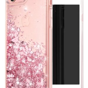 WORLDMOM Compatible with iPhone SE 2022 Case,for iPhone SE 2020 Case,Bling Moving Liquid Floating Sparkle Colorful Glitter Waterfall Clear TPU Protective Case for iPhone 7/8/ se2/ Se3, Rose Gold