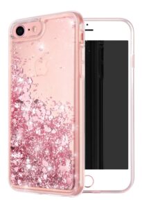 worldmom compatible with iphone se 2022 case,for iphone se 2020 case,bling moving liquid floating sparkle colorful glitter waterfall clear tpu protective case for iphone 7/8/ se2/ se3, rose gold