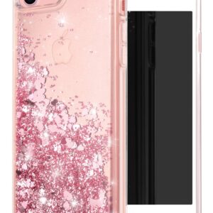 WORLDMOM Compatible with iPhone SE 2022 Case,for iPhone SE 2020 Case,Bling Moving Liquid Floating Sparkle Colorful Glitter Waterfall Clear TPU Protective Case for iPhone 7/8/ se2/ Se3, Rose Gold