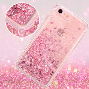 WORLDMOM Compatible with iPhone SE 2022 Case,for iPhone SE 2020 Case,Bling Moving Liquid Floating Sparkle Colorful Glitter Waterfall Clear TPU Protective Case for iPhone 7/8/ se2/ Se3, Rose Gold