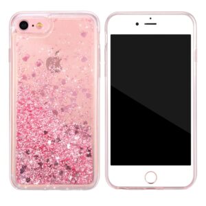 WORLDMOM Compatible with iPhone SE 2022 Case,for iPhone SE 2020 Case,Bling Moving Liquid Floating Sparkle Colorful Glitter Waterfall Clear TPU Protective Case for iPhone 7/8/ se2/ Se3, Rose Gold