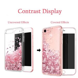 WORLDMOM Compatible with iPhone SE 2022 Case,for iPhone SE 2020 Case,Bling Moving Liquid Floating Sparkle Colorful Glitter Waterfall Clear TPU Protective Case for iPhone 7/8/ se2/ Se3, Rose Gold