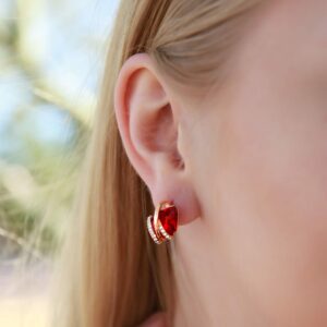 Leafael Wish Stone Stud Earrings with Ruby Red Birthstone Crystal for January and July, 18K Rose Gold Plated