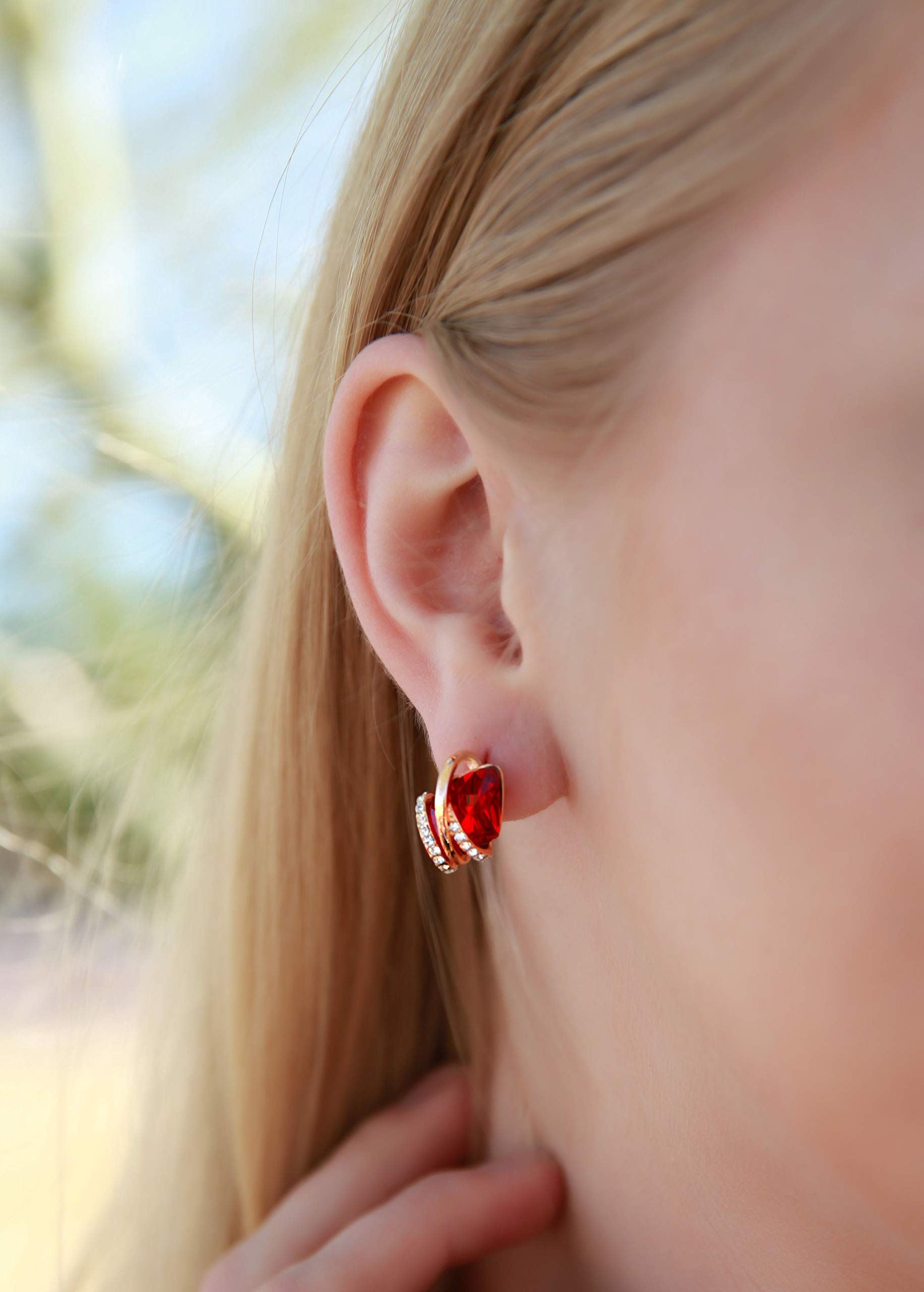 Leafael Wish Stone Stud Earrings with Ruby Red Birthstone Crystal for January and July, 18K Rose Gold Plated