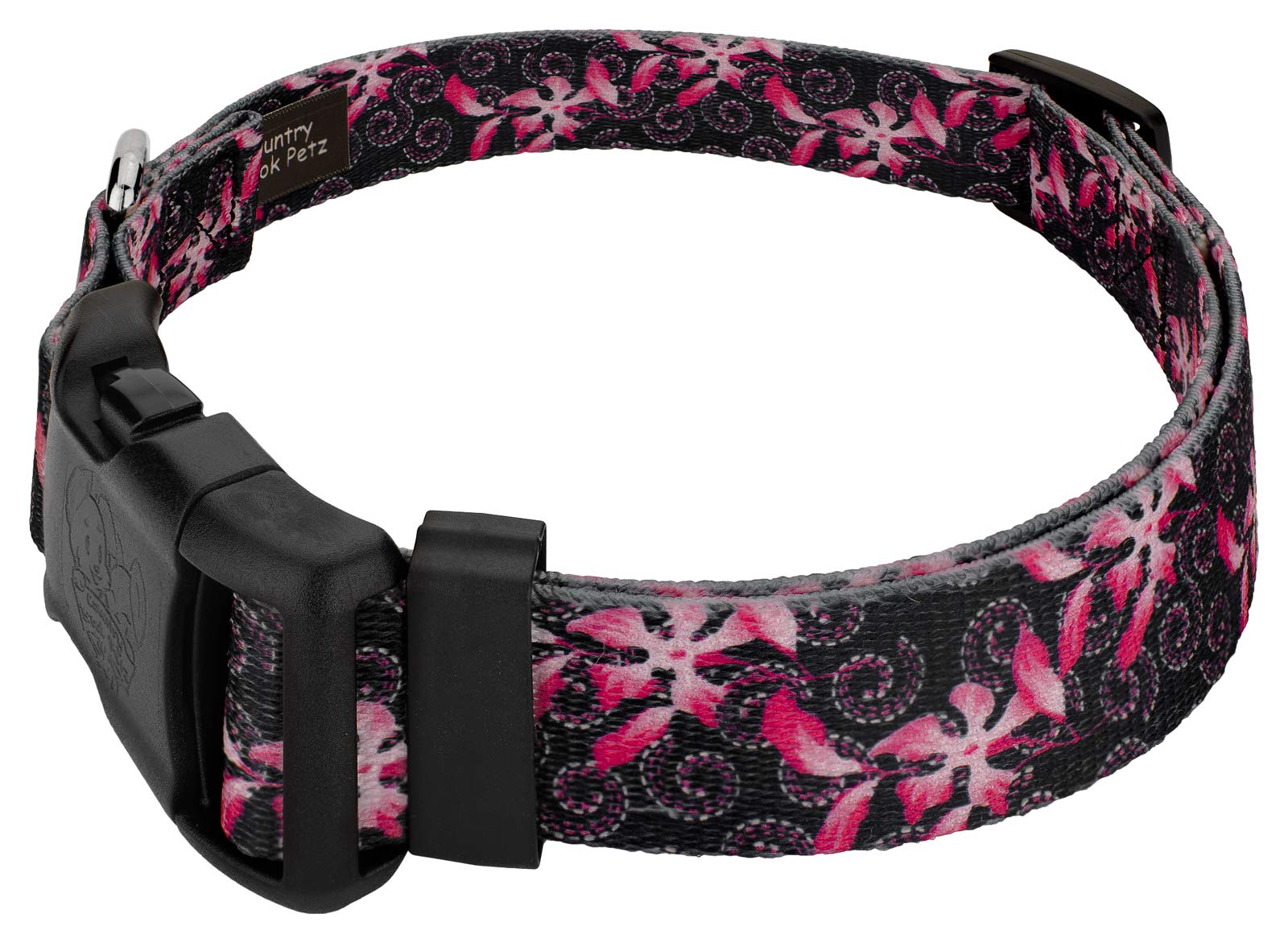 Country Brook Petz - Deluxe Dog Collar - for Durability, Comfort & Style - Vibrant Floral Collection with Charming Design - Pink Honeysuckle Breeze, Large